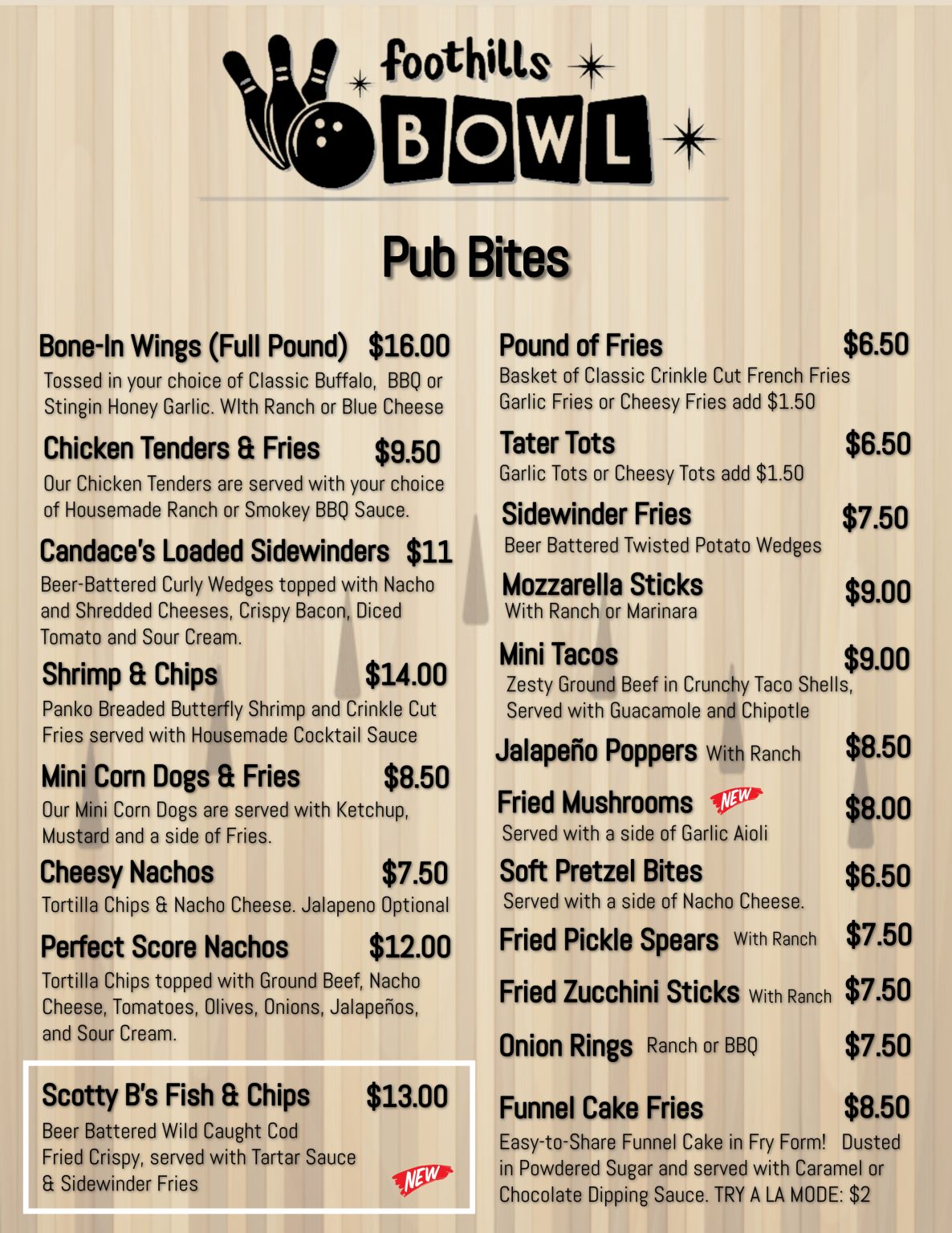 Food Menu - Foothills Bowl